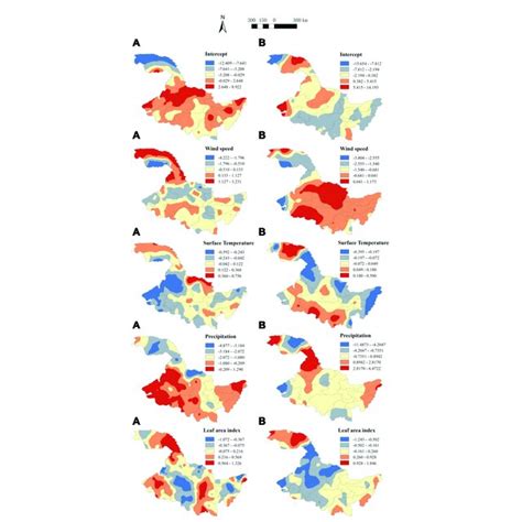 Parameter Distribution For Each Variable Of The Geographically Weighted