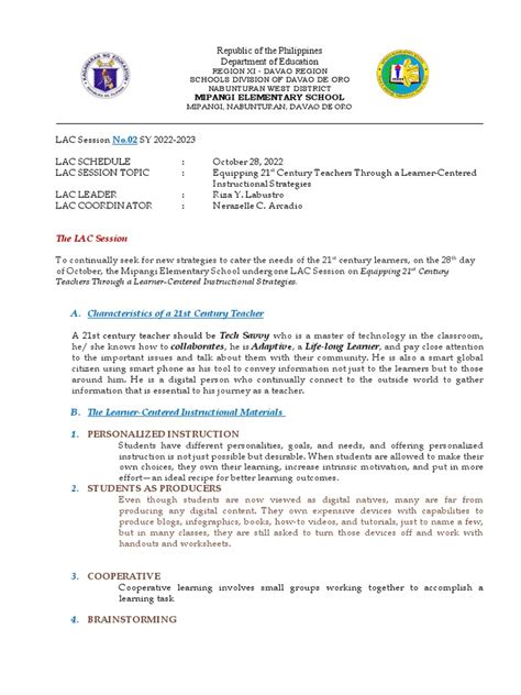 Equipping 21st Century Teachers Through A Learner Centered Instructional Strategies Pdf