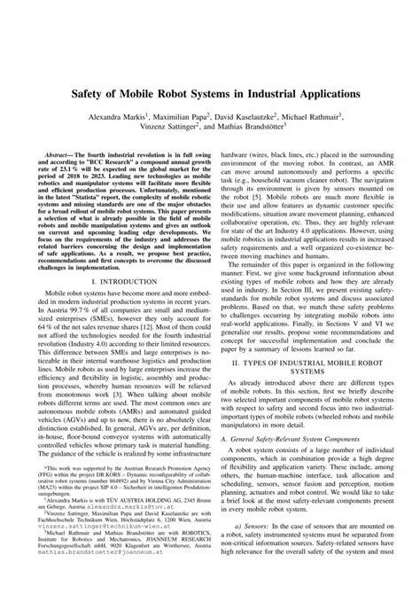 Pdf Safety Of Mobile Robot Systems In Industrial Applications Dokumen Tips
