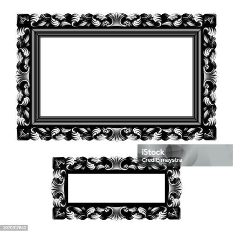 흑백 그림 의 두 빈티지 장식 직사각형 프레임 에서 빈티지 조각 스타일 에서 흰색 절연 절연 0명에 대한 스톡 벡터 아트 및 기타 이미지 Istock