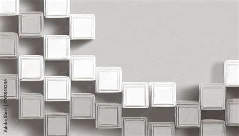 Two Level Offset White Square Cube Boxes Block Background Wallpaper Banner Template With Copy