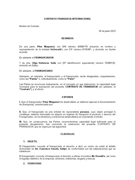 Contrato De Franquicia En Word Pdf Franquiciamiento Seguro