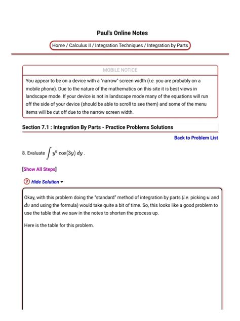Calculus Ii Integration By Parts Pdf Integral Mathematical Objects