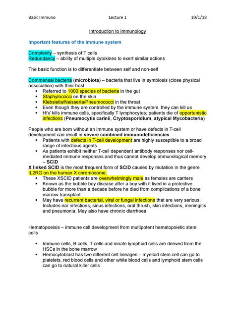 Introduction To Immunology Basic Immuno Lecture 1 10 1 18 Introduction To Immunology Important