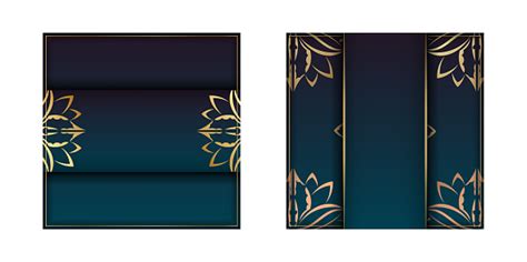 인쇄를 위해 준비된 추상적인 골드 패턴이 있는 그라데이션 블루 컬러의 인사말 플라이어 템플릿 0명에 대한 스톡 벡터 아트 및 기타 이미지 Istock