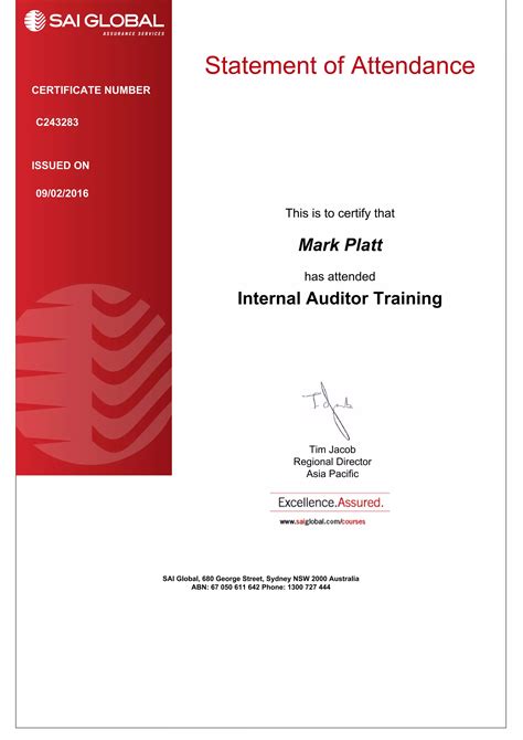 Internal Audit Certificate Pdf Business Business And Finance