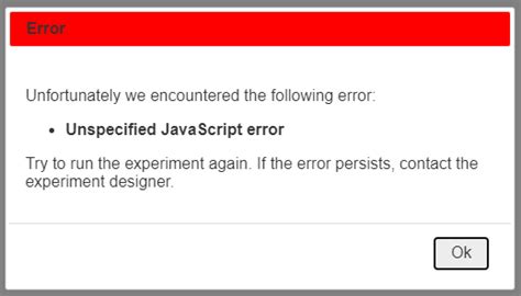 unspecified error with javascript online experiments psychopy