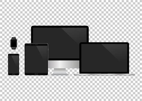 Mockup 세트 현실적인 모니터 노트북 태블릿 및 전화 벡터 일러스트 레이 션 프리미엄 벡터