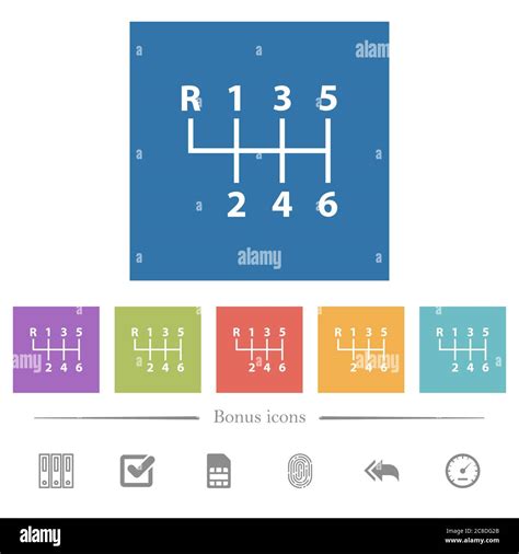 Six Speed Manual Gear Shift Flat White Icons In Square Backgrounds 6 Bonus Icons Included Stock