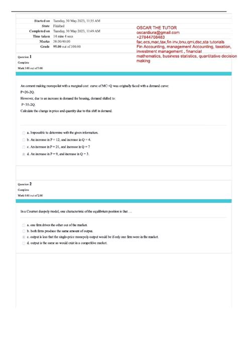 Ecs2601 Assessment 5 Sem 2 Of 2024 Expected Questions And Solutions Ecs2601 Microeconomics