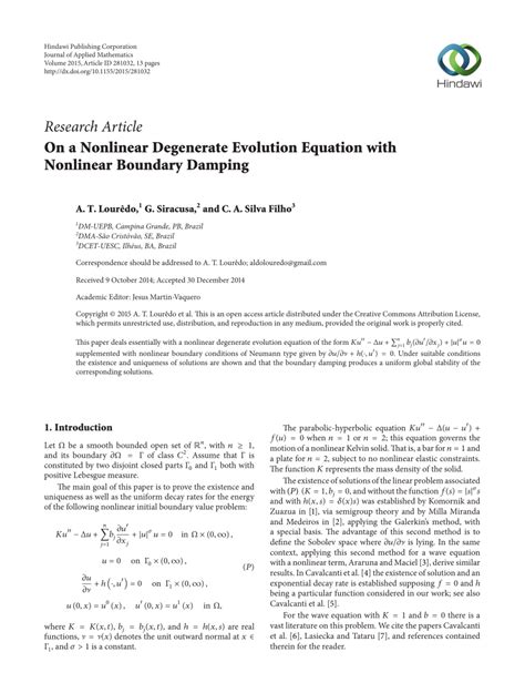 Pdf On A Nonlinear Degenerate Evolution Equation With Nonlinear