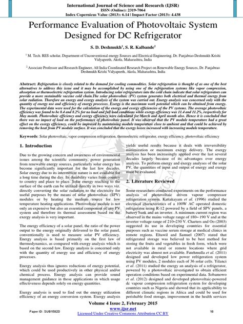 Performance Evaluation Of Photovoltaic System Designed For Dc