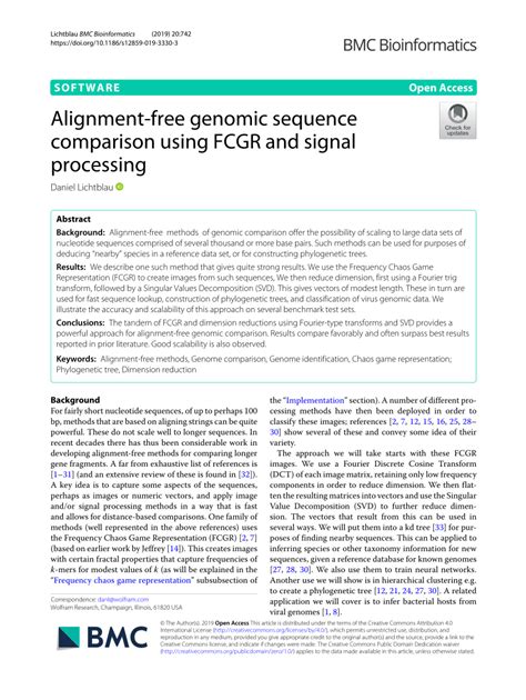 Pdf Alignment Free Genomic Sequence Comparison Using Fcgr And Signal Processing