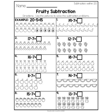 2nd Grade Math Worksheets Operations And Algebraic Thinking Subtraction Within 20 Fruity