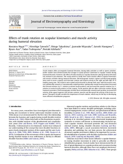 Pdf Effects Of Trunk Rotation On Scapular Kinematics And Muscle Activity During Humeral Elevation