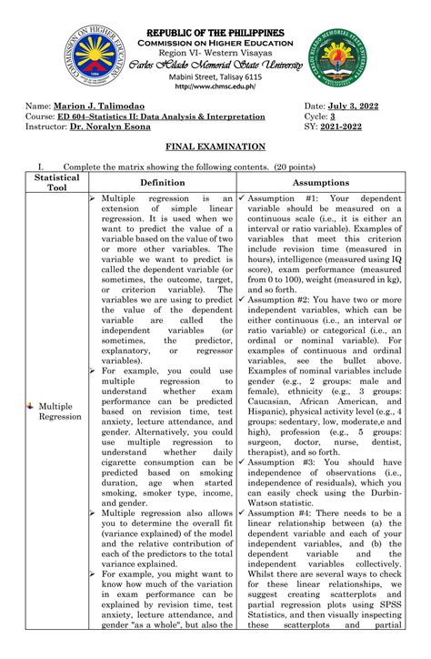 Solution Multiple Regression Friedman Test Two Way Anova Point Biserial Cohen S Kappa Kendal