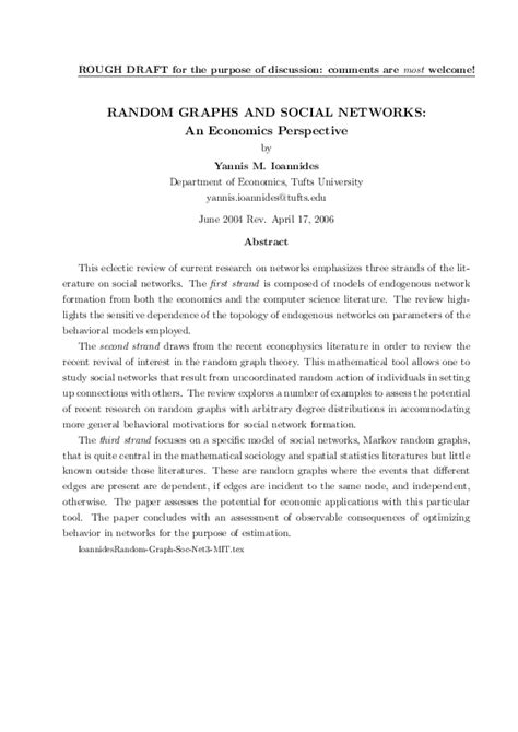 Pdf Random Graphs And Social Networks An Economics Perspective
