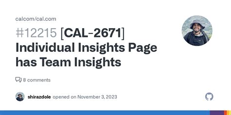 Cal 2671 Individual Insights Page Has Team Insights · Issue 12215 · Calcom · Github