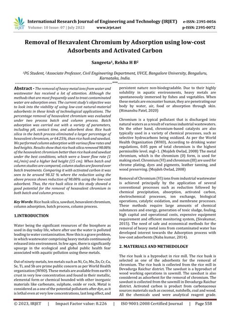 Removal Of Hexavalent Chromium By Adsorption Using Low Cost Adsorbents And Activated Carbon