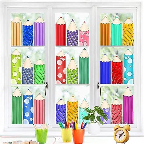 9 Sheets Back To School Window Clings Pencil Double Sided Window Stickers Colorful
