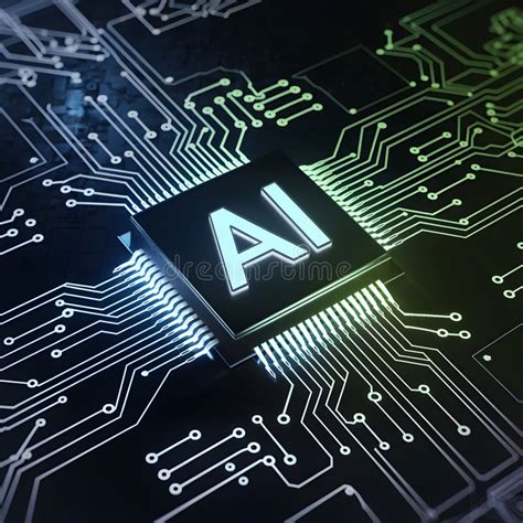 Ai Microchip In Blue Green Circuits Symbolizing Artificial Intelligence Advancements Stock
