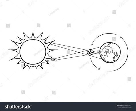 Black White Line Art Solar Eclipse เวกเตอร์สต็อก ปลอดค่าลิขสิทธิ์