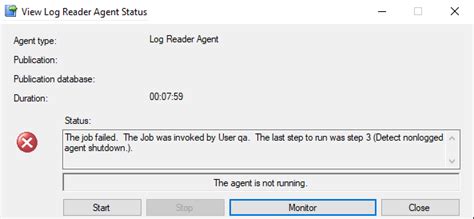 sql server 2014 log reader agent is not starting database
