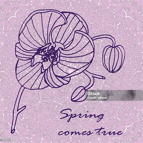 배경기술 카드 컨투어 그림이요 그레디언트된 연자주색 손 드로잉 벡터 삽화 난과 식물에 대한 스톡 벡터 아트 및 기타 이미지