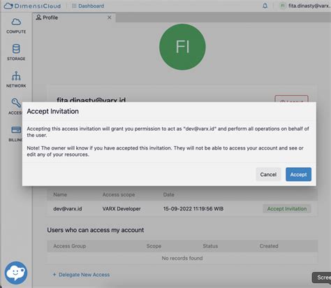 Menerima Akses Dimensicloud