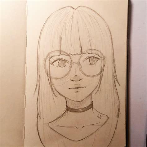 Girl With Glasses Sketch Anime