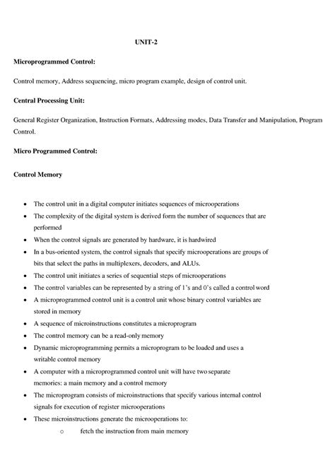 COA Unit 2 UNIT Microprogrammed Control Control Memory Address