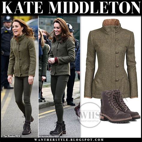 Kate Middleton In Khaki Tweed Jacket And Brown Suede Ankle Boots In