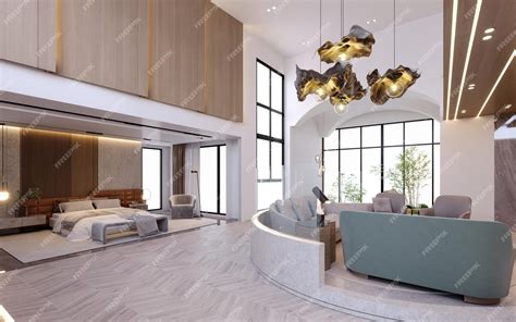3d Rendering3d 그림 내부 장면 및 목업좌석 코너 및 찬장장식 벽 프리미엄 사진