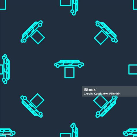 그린 라인 럭셔리 리무진 자동차와 카펫 아이콘 은 파란색 배경에 절연 매끄러운 패턴 세계 초연 유명 인사와 손님 포스터 벡터 일러스트레이션 3차원 형태에 대한 스톡 벡터