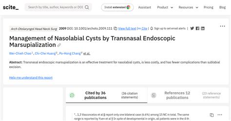 Management Of Nasolabial Cysts By Transnasal Endoscopic Marsupialization [scite Report]