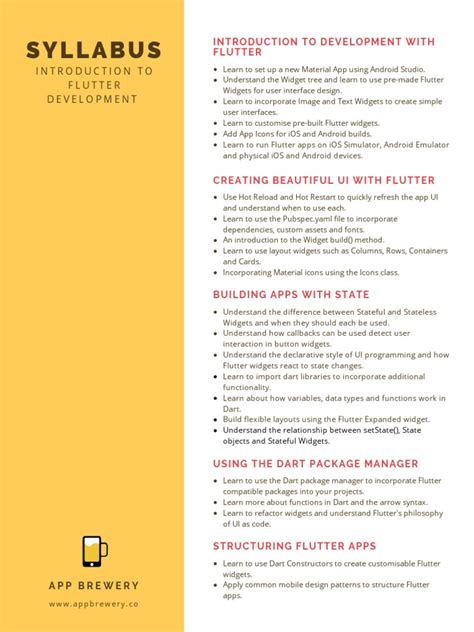 Intro To Flutter Dev Syllabus Pdf Mobile App Widget Gui