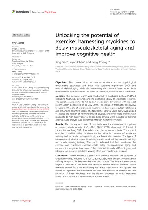 Pdf Unlocking The Potential Of Exercise Harnessing Myokines To Delay Musculoskeletal Aging