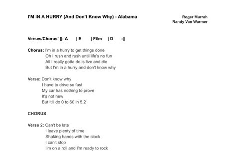 Im In A Hurry And Dont Know Why By Alabama Sheet Music For Guitar