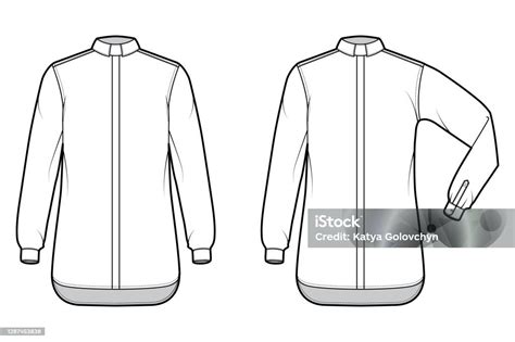 팔꿈치 접이식 긴 소매가 있는 셔츠 성직자 테크니컬 패션 일러스트 릴렉스 핏 버튼 다운 탭 칼라 세트 0명에 대한 스톡 벡터 아트 및 기타 이미지 Istock