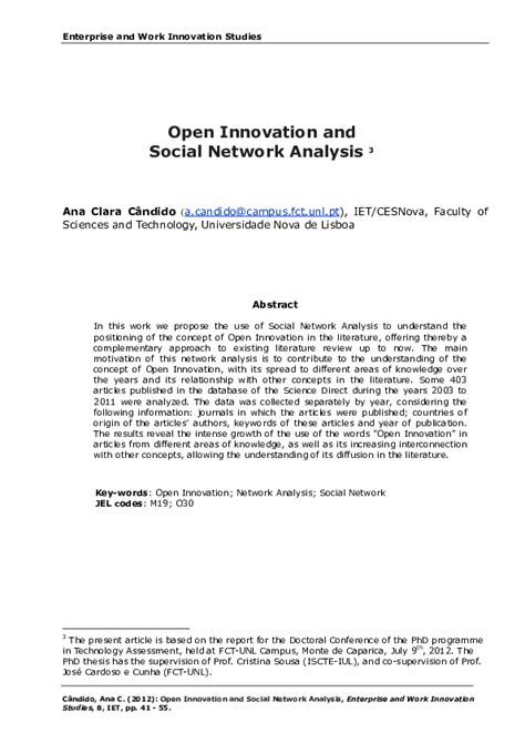 Pdf Open Innovation And Social Network Analysis