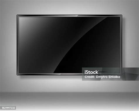 빈 평면 Tv 화면이 벽에 걸려 있습니다 사실적인 Tv 화면 모형 현대 Lcd 패널 Led 모니터 디스플레이 빈 텔레비전 템플릿입니다 벡터 현실적인 그림 텔레비전에 대한