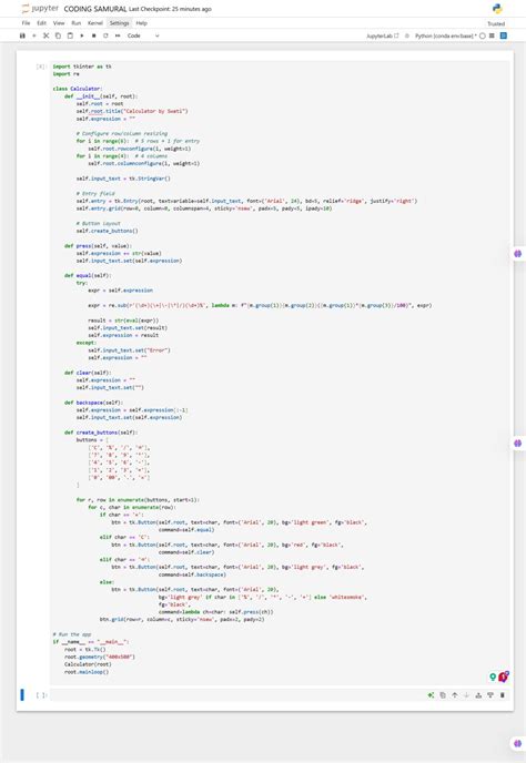 Built A Gui Calculator With Tkinter For Coding Samurai Swati Malaviya Posted On The Topic