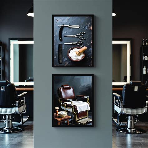 Hairdresser Art Wall Set Of 2 Vintage Barber Chair And Shaving Tools Digital Download Barber