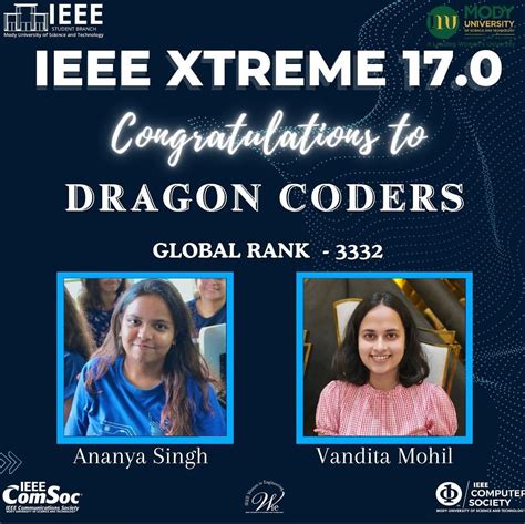 Ieee Sb Must Congratulate Ms Ananya Singh And Ms Vandita Mohil For Achieving Global Rank 3323