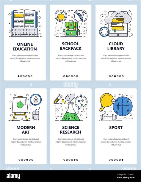 Vector Web Site Linear Art Onboarding Screens Template Online School Education Cloud Library