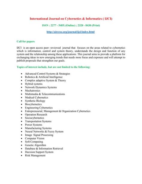 Submit Your Papers International Journal On Cybernetics And Informatics Ijci Pdf