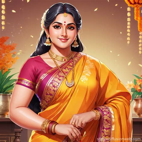 Traditional Indian Aunty In Saree Stable Diffusion Online