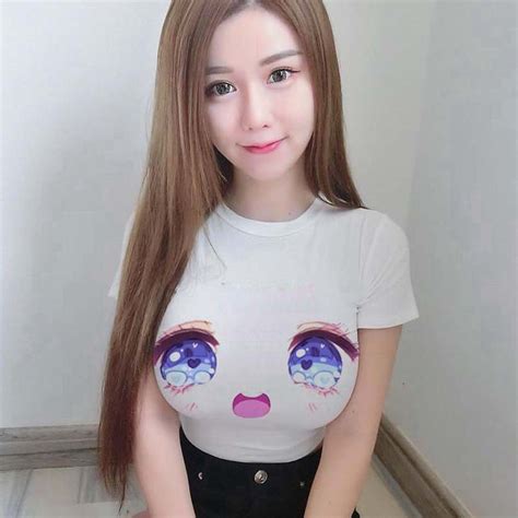 Jual Anchor Sexy Anime Cetak Payudara Besar Mata Lengan Pendek T Shirt