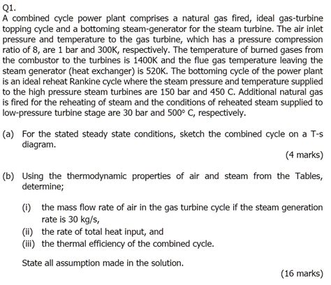 solved q1 a combined cycle power plant comprises a natural gas fired