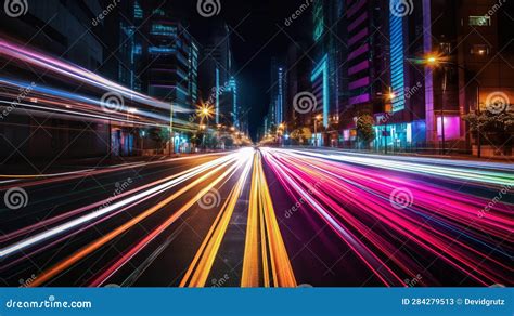 Abstract Long Exposure Dynamic Speed Light Trails Generative Ai Stock